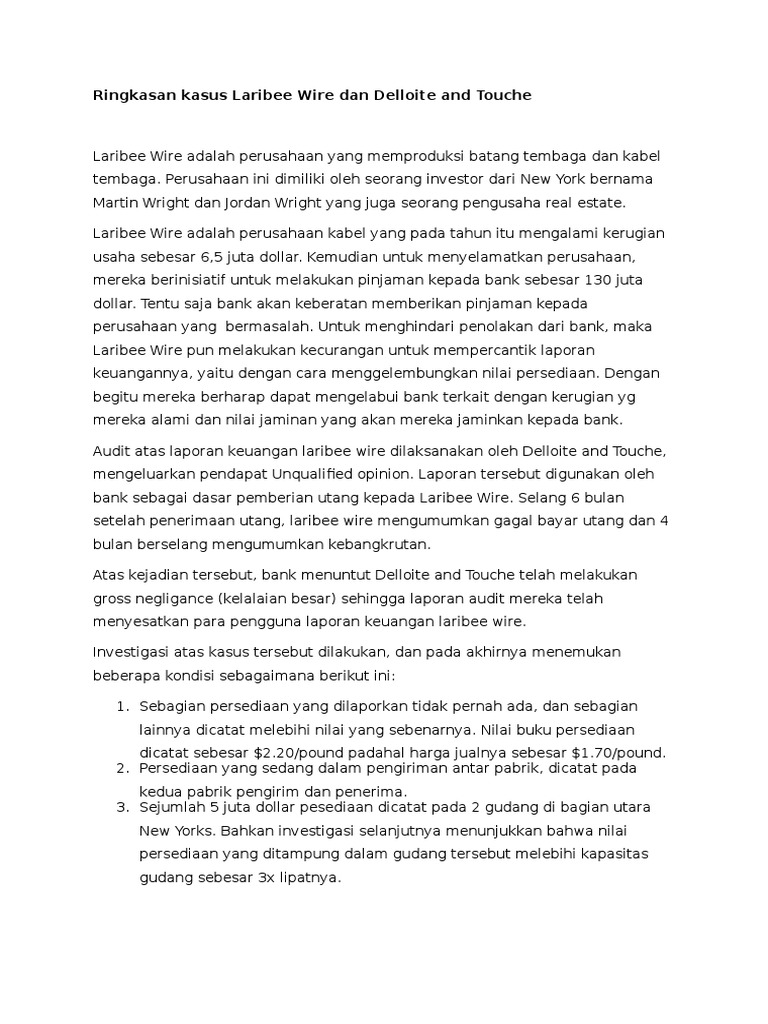 Kasus Kecurangan Laribee Wire dan Audit Delloite | PDF