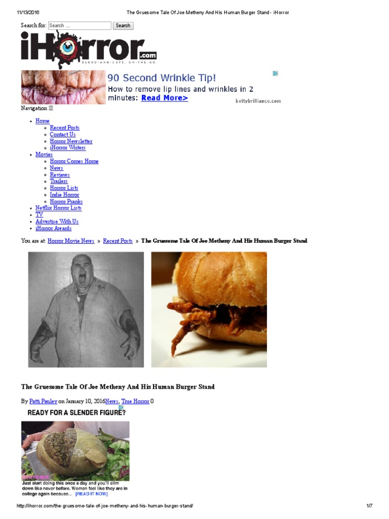 The Gruesome Tale of Joe Metheny and His Human Burger Stand - IHorror ...