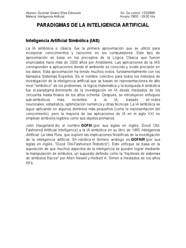 Paradigmas de la Inteligencia Artificial: Un análisis de los enfoques simbólico, conexionista ...