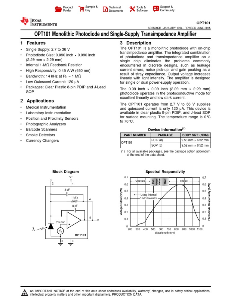 Opt 101 | PDF | Operational Amplifier | Amplifier