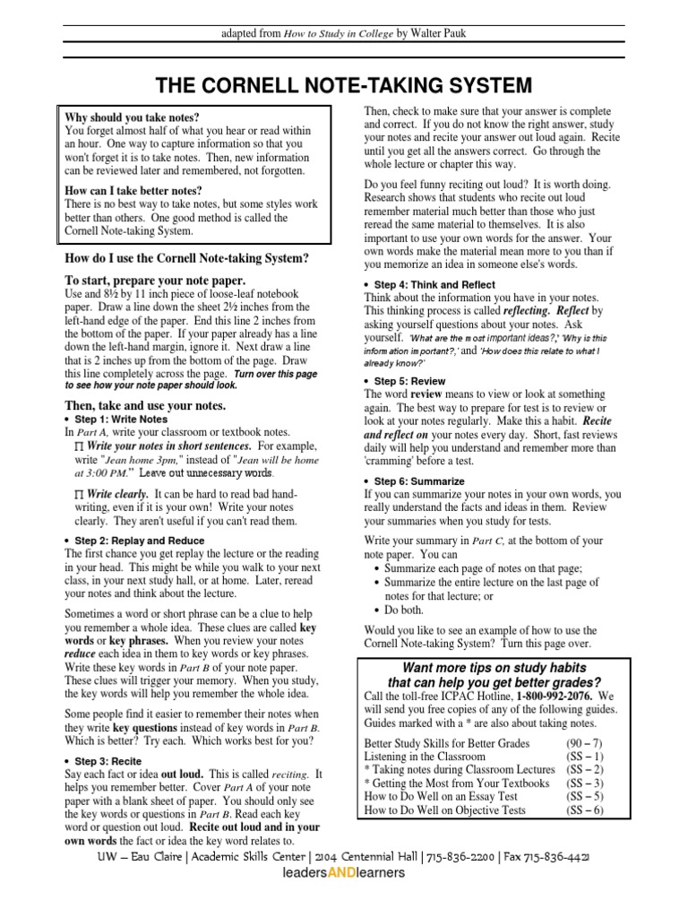 Cornell Notes | PDF | Communication | Cognitive Science