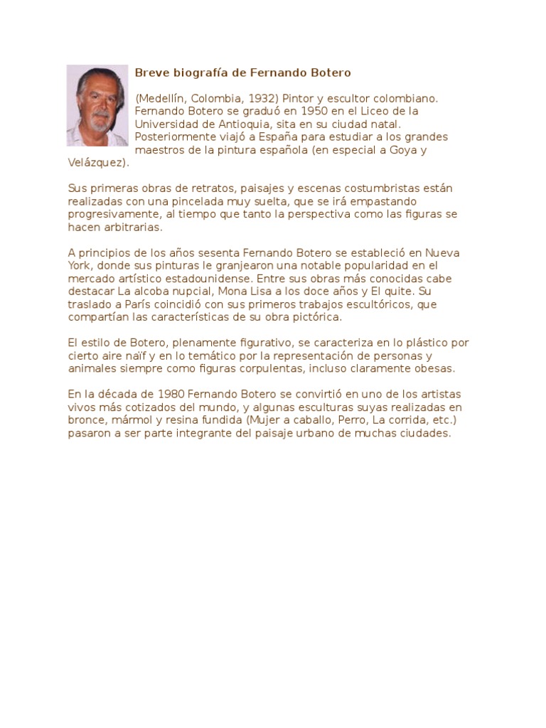 Breve Biografía de Fernando Botero | PDF