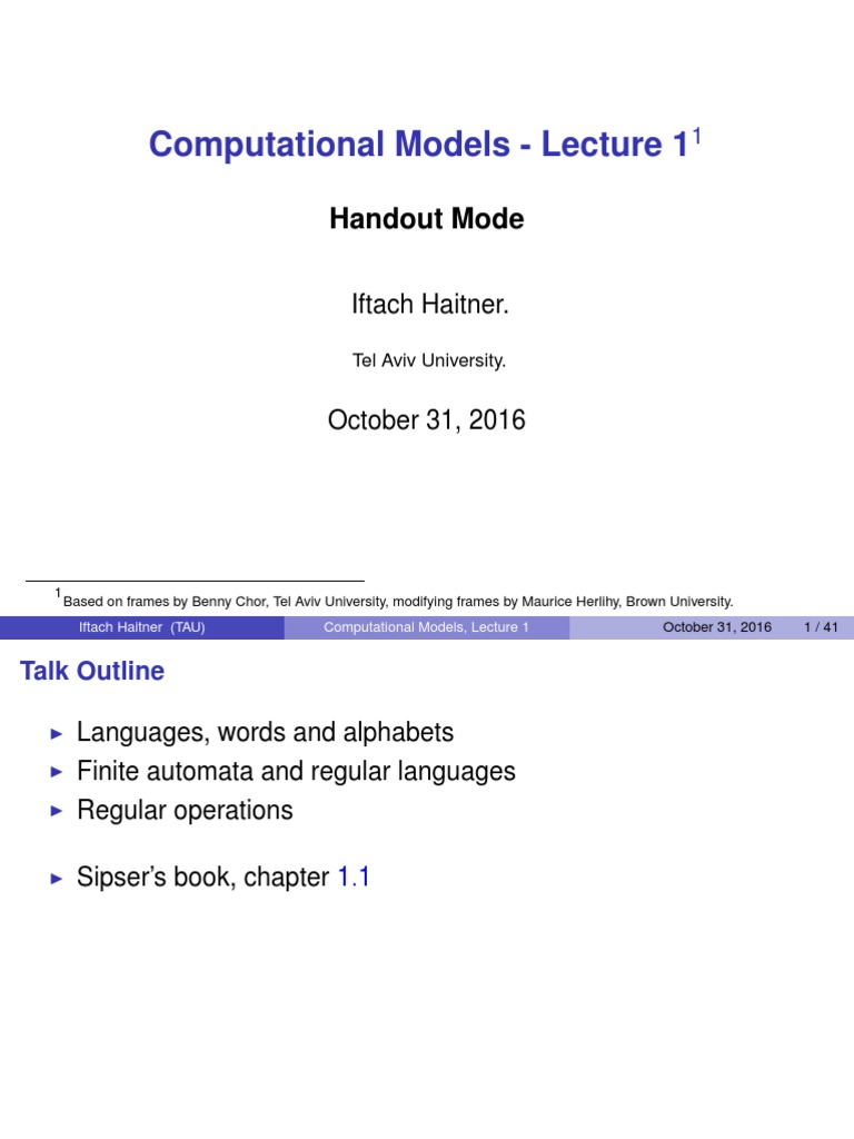 Computational Models Lecture 1 Handout Mode Pdf Models Of Computation Theory Of Computation