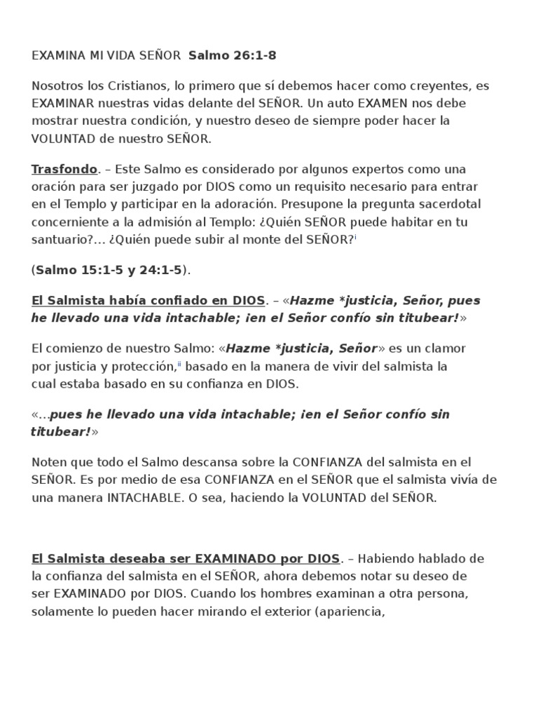Examina Mi Vida Señor Salmo 26 | PDF | Salmos | Dios