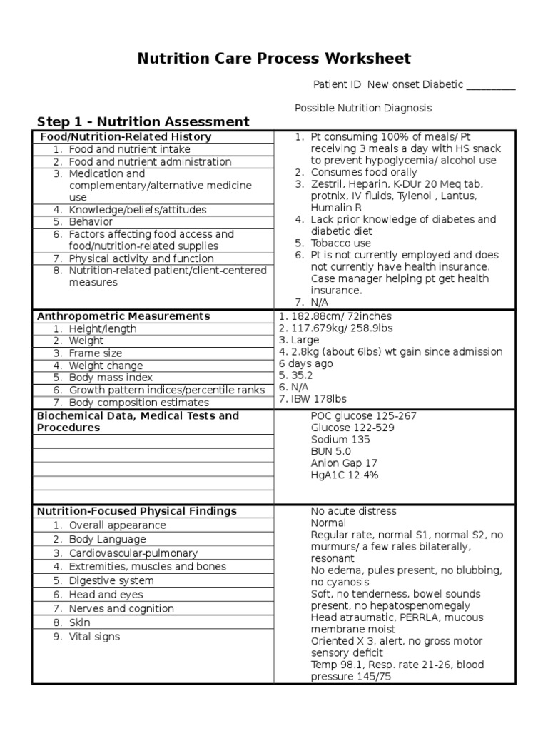 Nutrition Care Process Worksheet | PDF | Nutrition | Diet & Nutrition