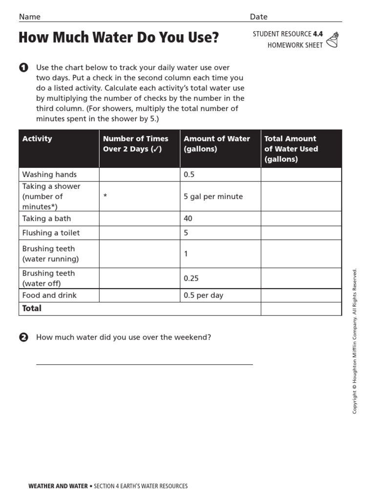 Water Worksheet | PDF