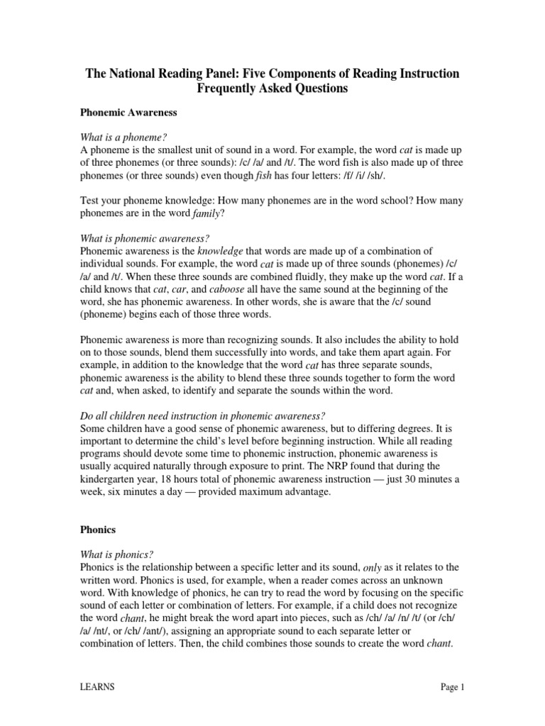 Five Key Components of Reading | PDF | Reading Comprehension | Phonics