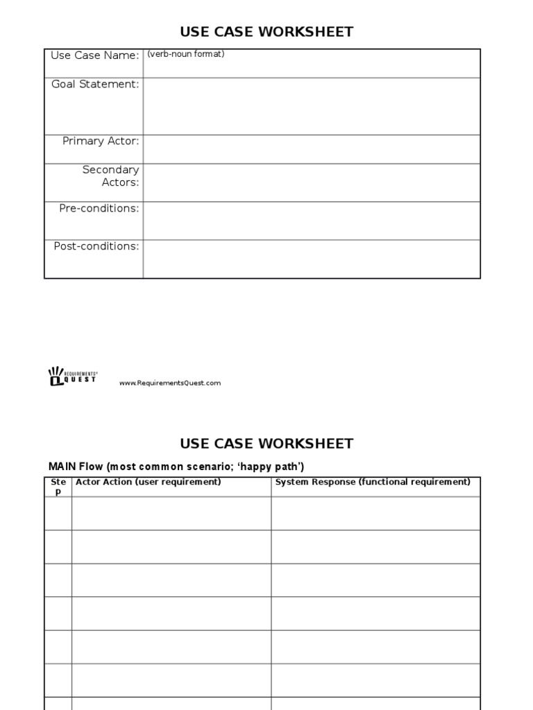 Use Case Worksheet | PDF