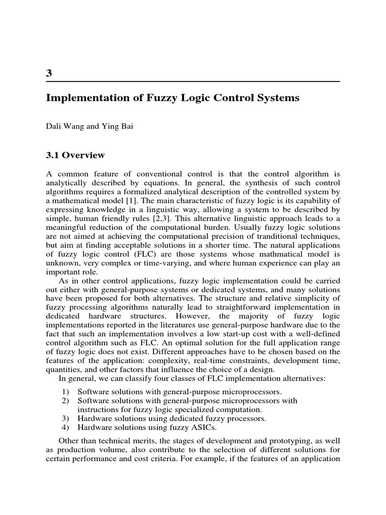 3 Implementation of Fuzzy Logic Control Systems: 3.1 Overview | PDF | Microcontroller | Digital ...