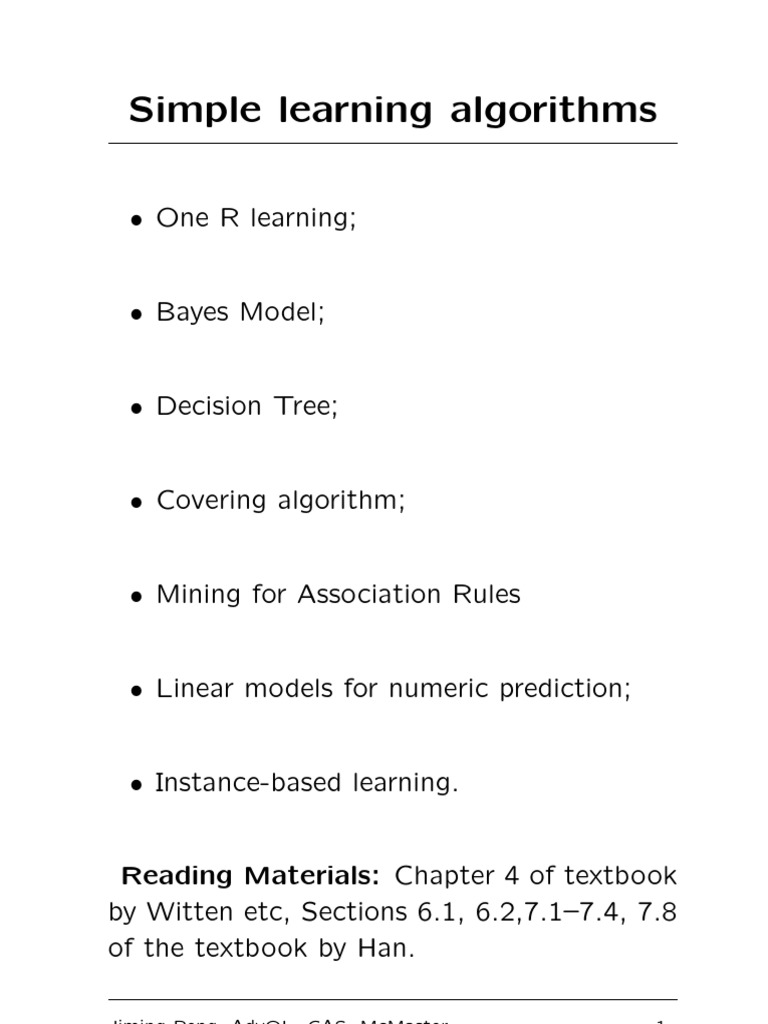 Simple Learning Algorithms: Jiming Peng, Advol, Cas, Mcmaster 1 | PDF ...