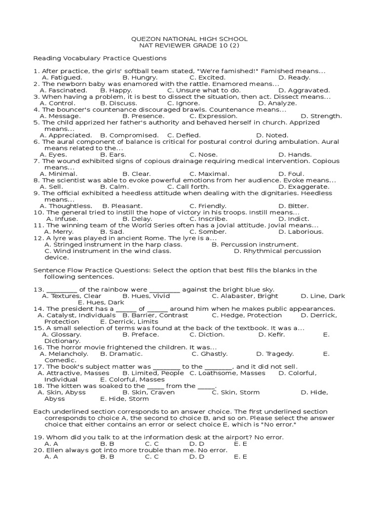Grade 10 Reading Vocab Practice | PDF | Verb | Semiotics