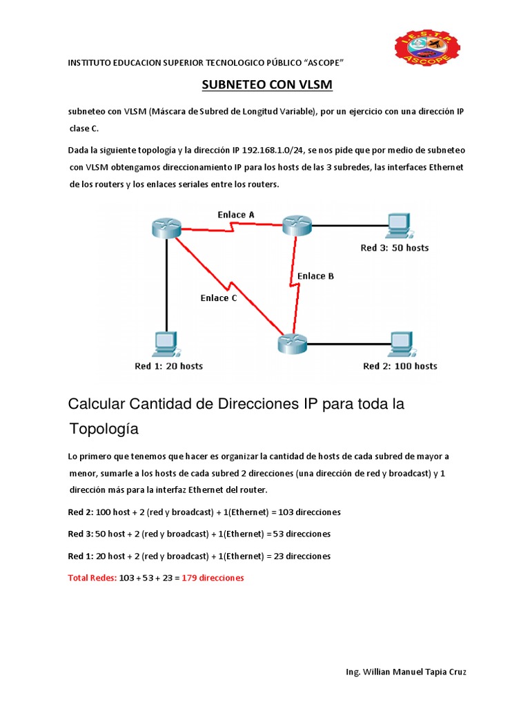 Subneteo Con VLSM | PDF | Dirección IP | Protocolos de internet