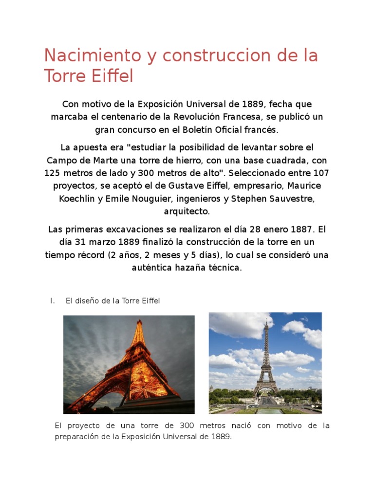 Nacimiento y Construccion de La Torre Eiffel | PDF | Torre | Física