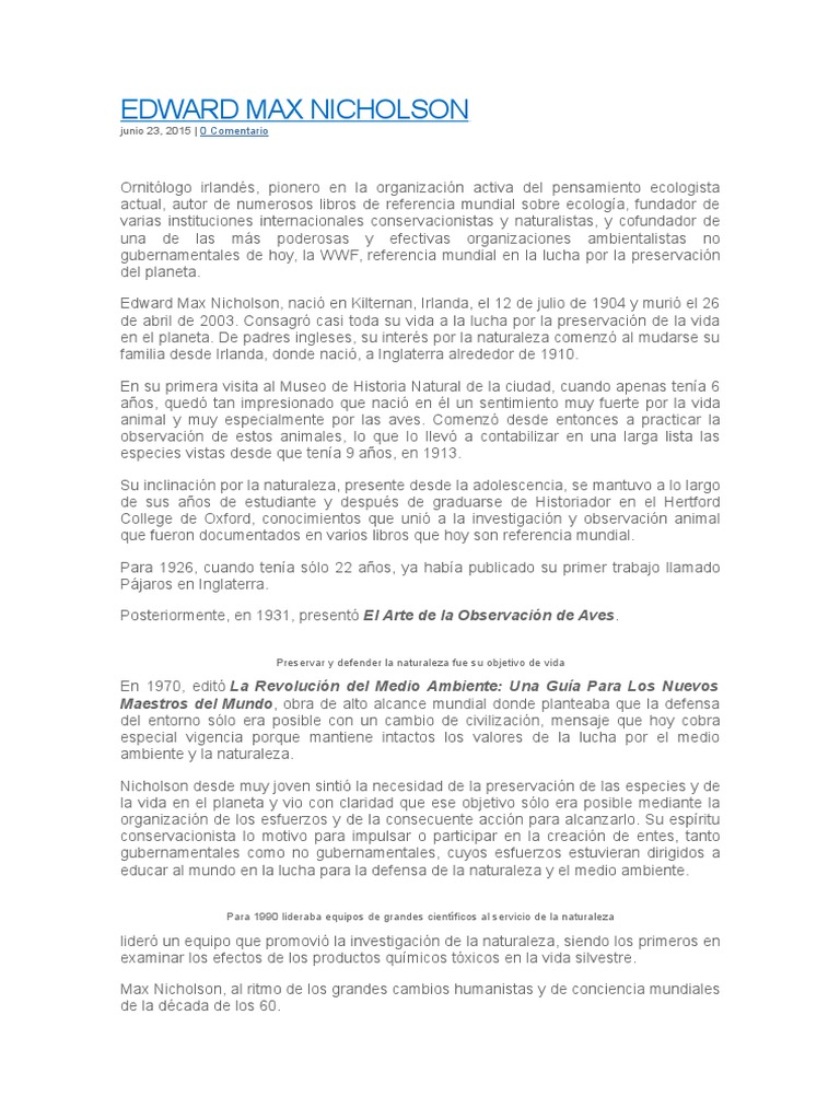Edward Max Nicholson | PDF | Fondo Mundial para la Naturaleza ...