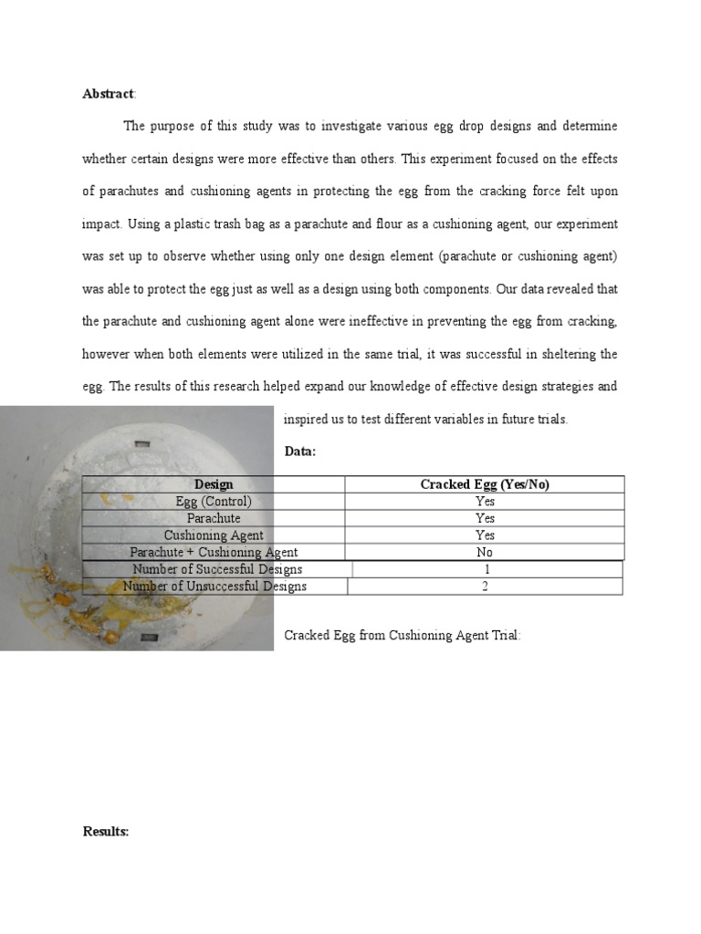 Egg Drop Design Study Finds Parachute and Cushioning Agent Most ...