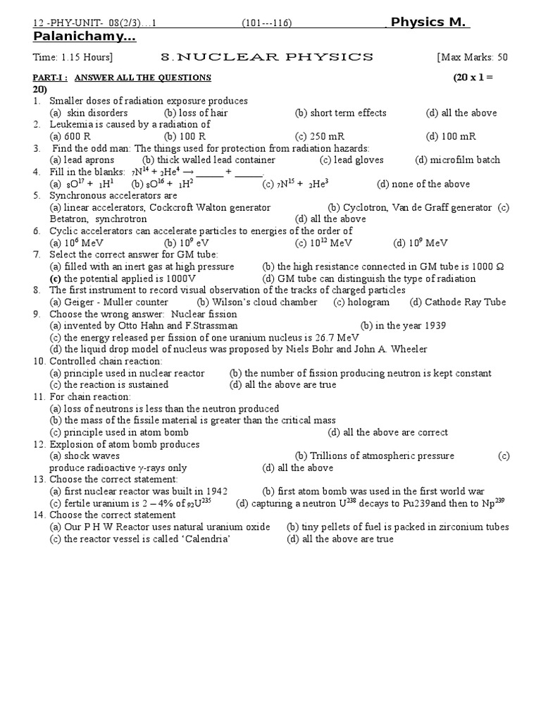 Phy Test Em08 (2 3) | PDF | Nuclear Fission | Nuclear Reactor