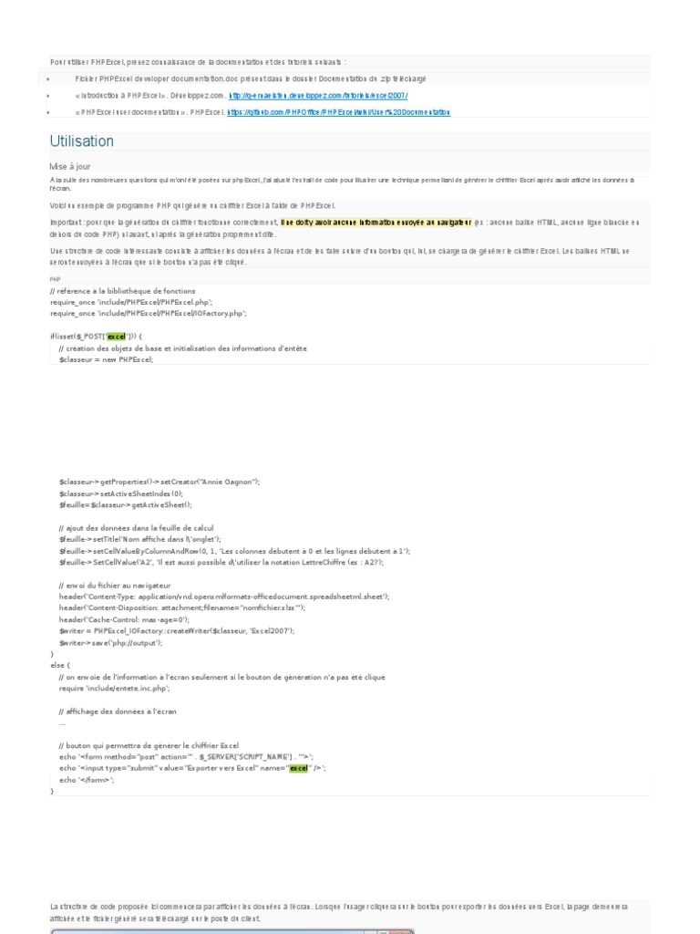 Pour Utiliser Phpexcel Descargar Gratis Pdf Microsoft Excel Php 
