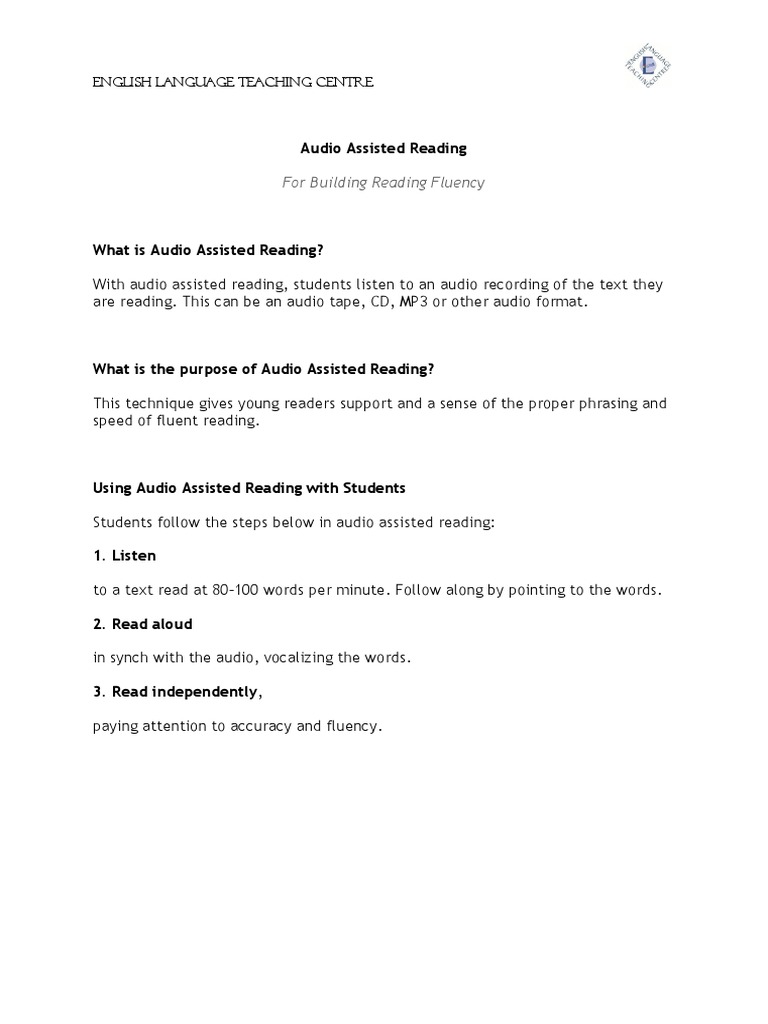 Audio Assisted Reading - Text PDF | PDF