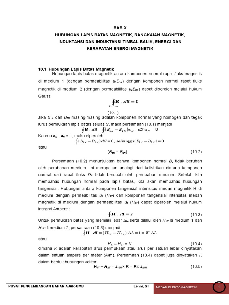 Bab X Hubungan Lapis Batas Magnetik Rangkaian Magnetik Induktansi Dan ...