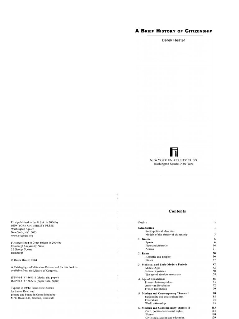 Derek Heater - Brief History of Citizenship | PDF | Sparta | Citizenship