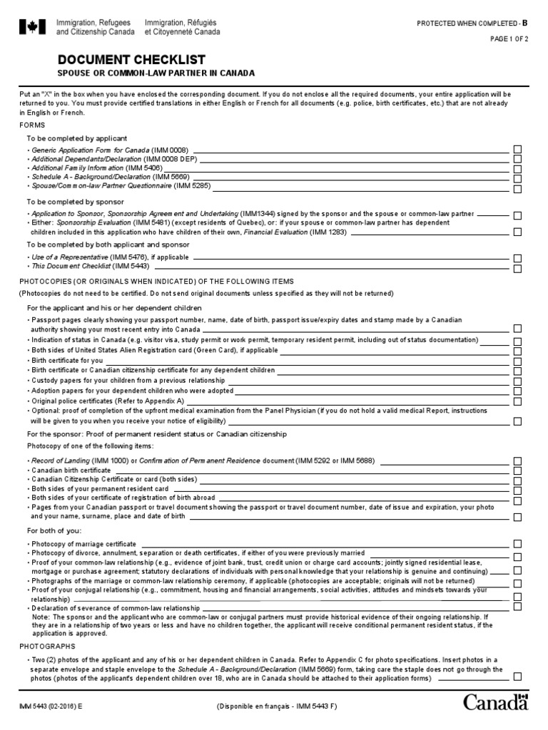 IMM5443E - Spouse Document Checklist - PR Canada | PDF | Permanent ...