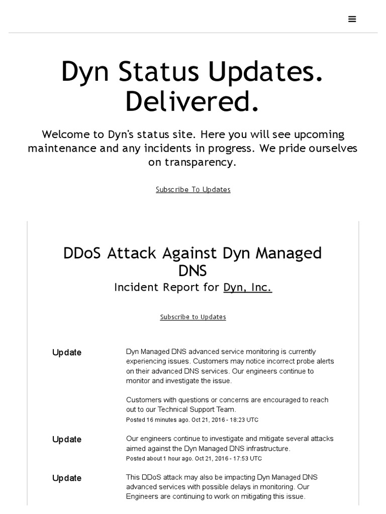 Dyn Status Updates. Delivered.: Ddos Attack Against Dyn Managed Dns ...