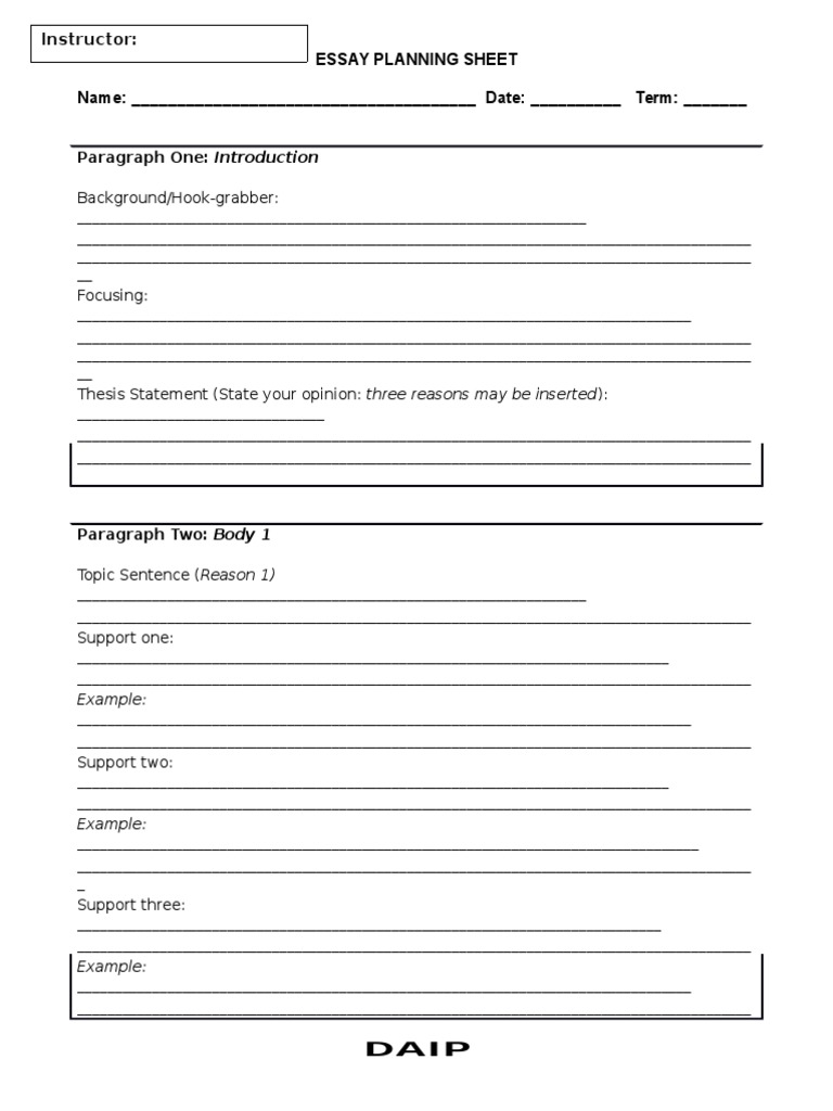 Essay Planning Sheet 1 Cba-Long | PDF