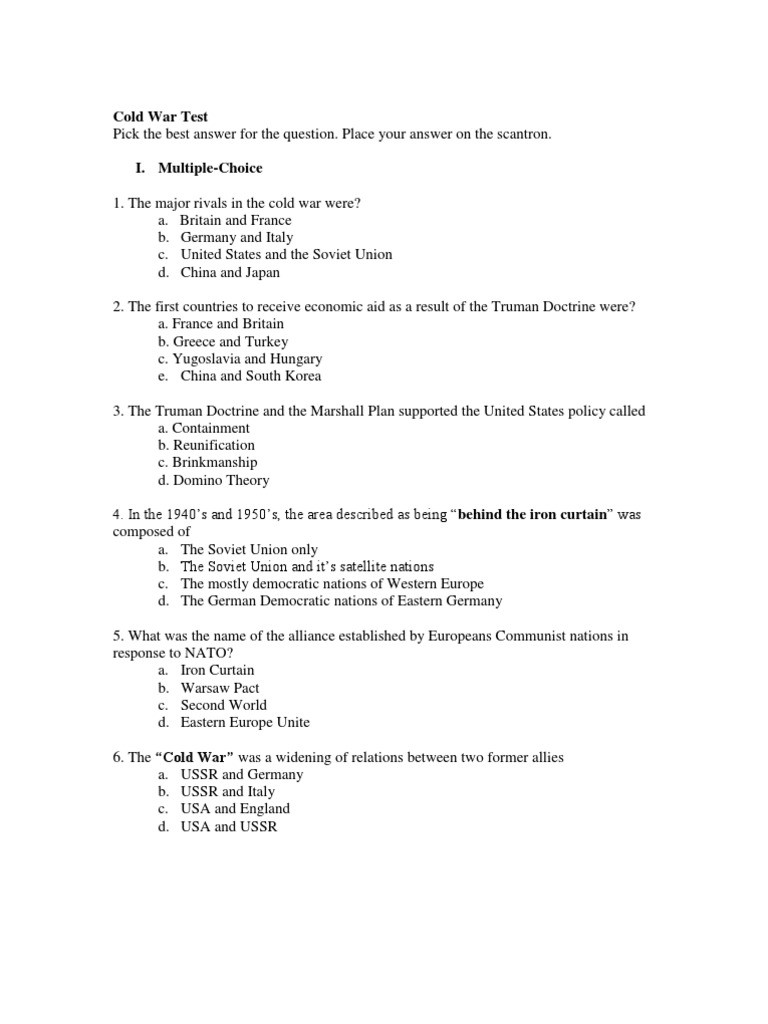Cold War Test Review Questions | PDF | Warsaw Pact | Cold War