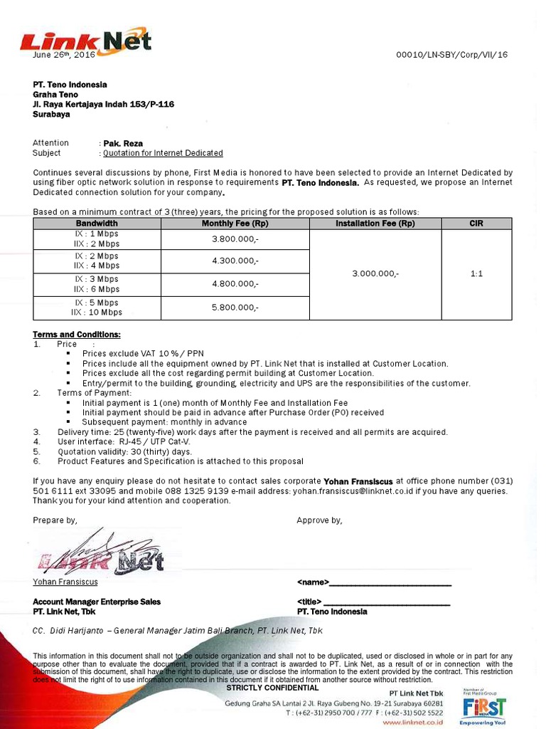 Dedicated Internet Quotation | PDF | Internet Access | Computer Network