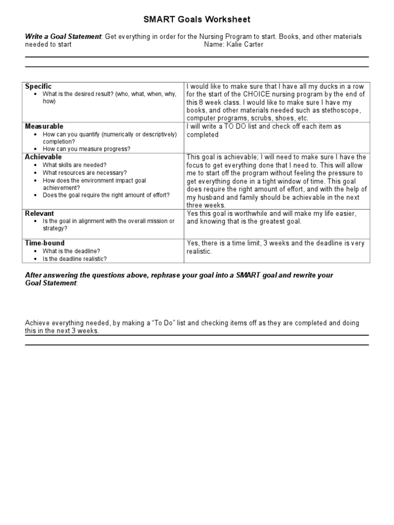 SMART Goals Worksheet | PDF