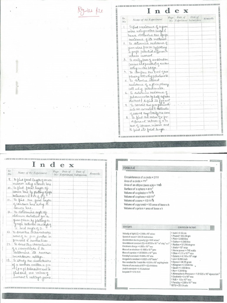 Physics Practical File | PDF | Area | Volume