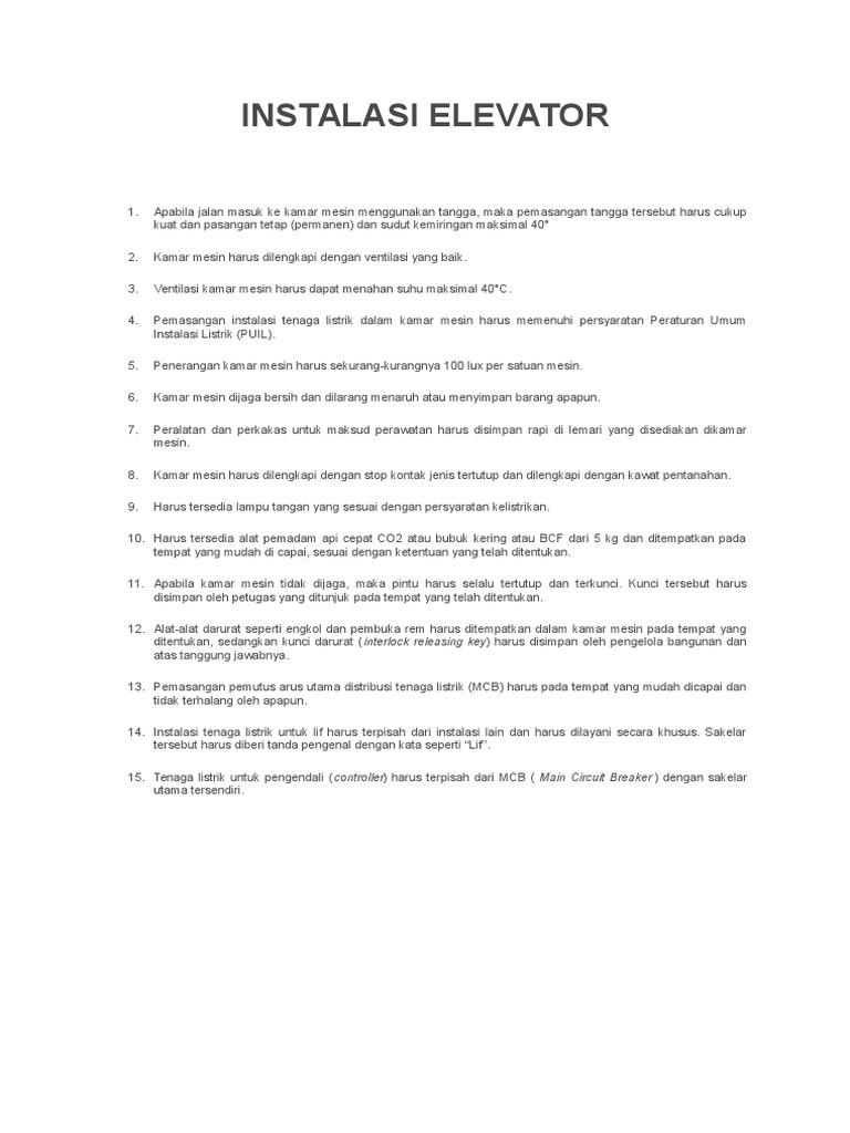 Instalasi Elevator - Tentang Lift. Sert. | PDF