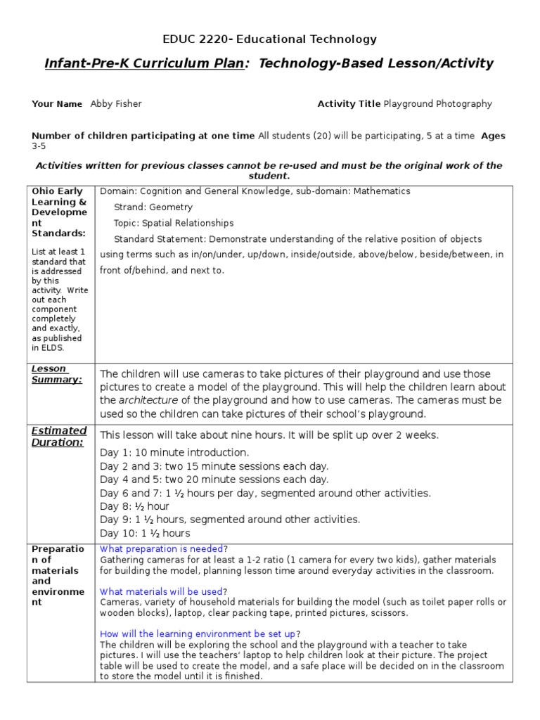 EDUC 2220 - Tech Lesson Plan | PDF | Classroom | Lesson Plan