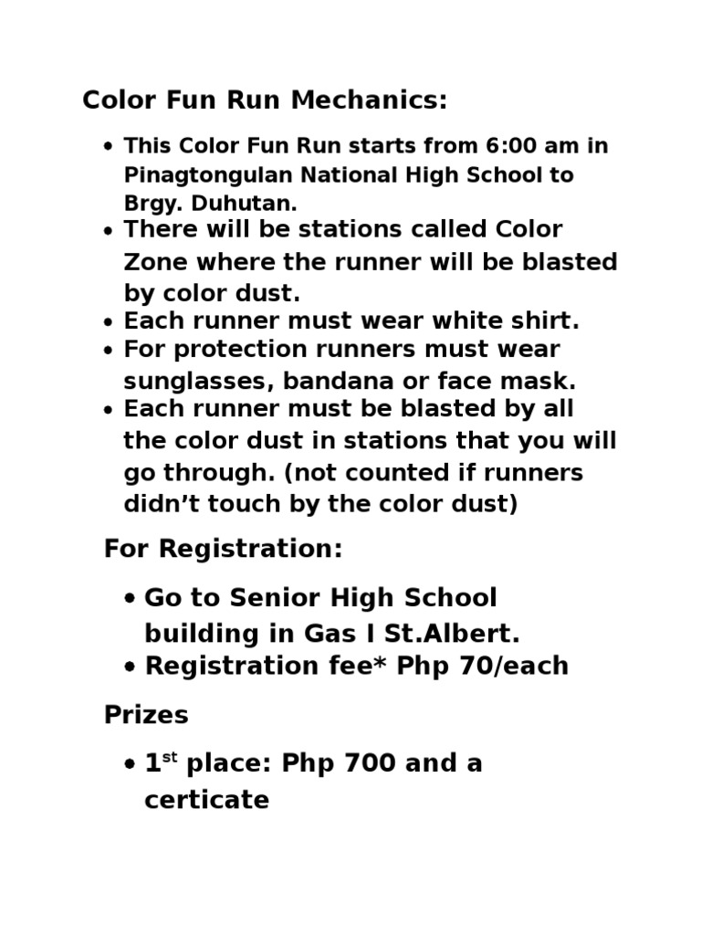 Color Fun Run Mechanics and Registration | PDF
