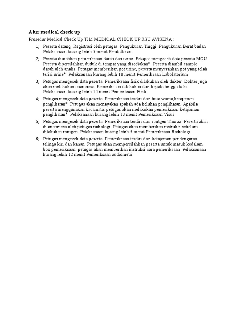 Alur Medical Check Up | PDF