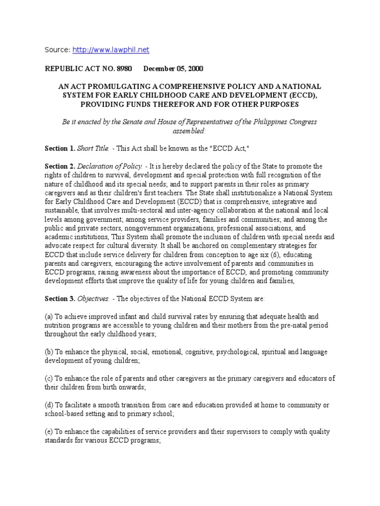 RA-NO-8980-ECCD-Act | Early Childhood Education | Childhood