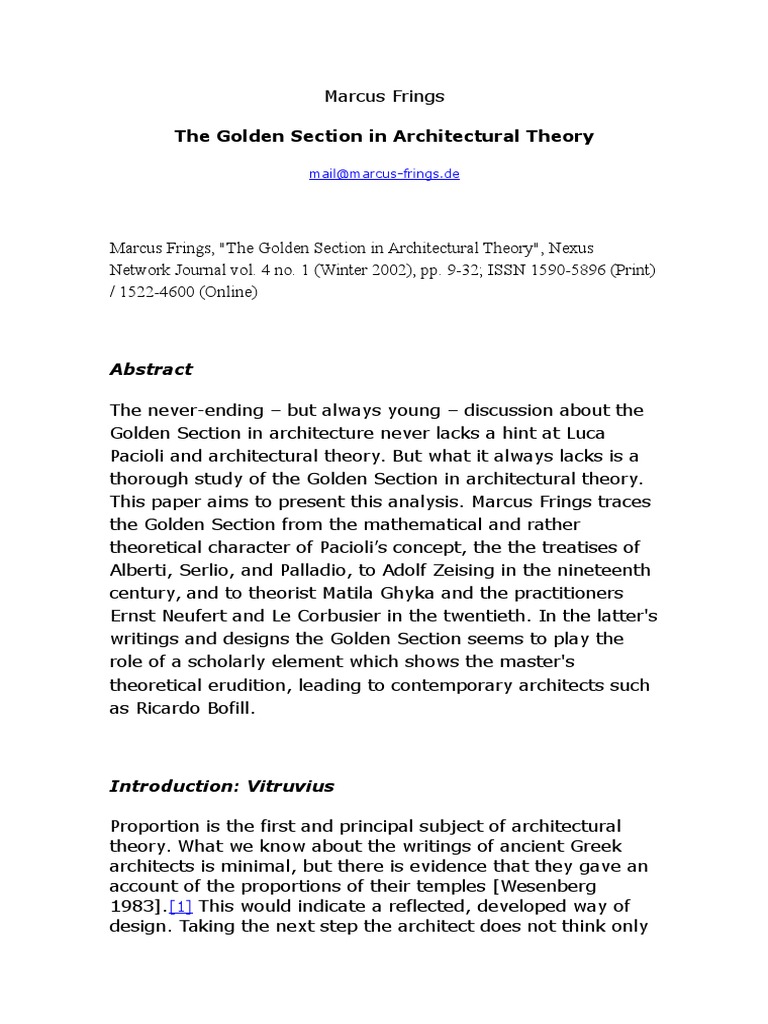 Golden Section in Architectural Theory | PDF | Aesthetics | Geometry