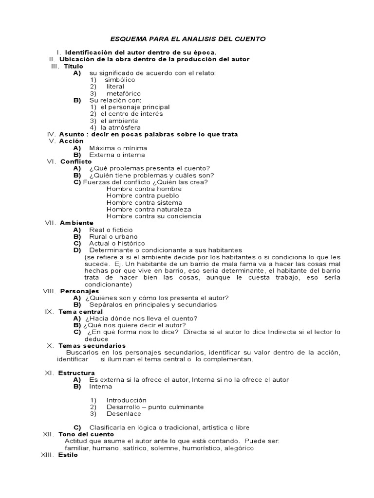 Esquema para El Analisis Del Cuento | PDF | Cuentos | Autor