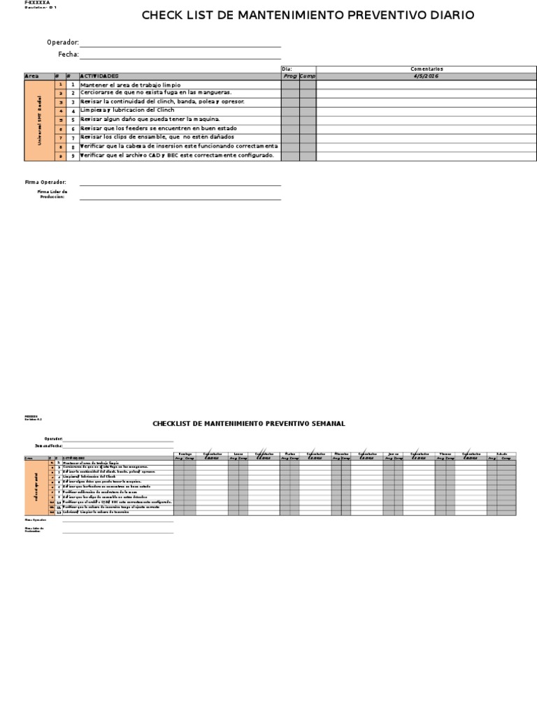 Checklist MP Diario Semanal y Mensual Rev A | Descargar gratis PDF ...
