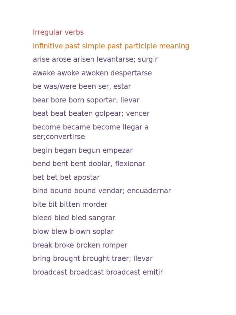 Irregular Verbs and Their Meanings | PDF | Language Arts & Discipline ...