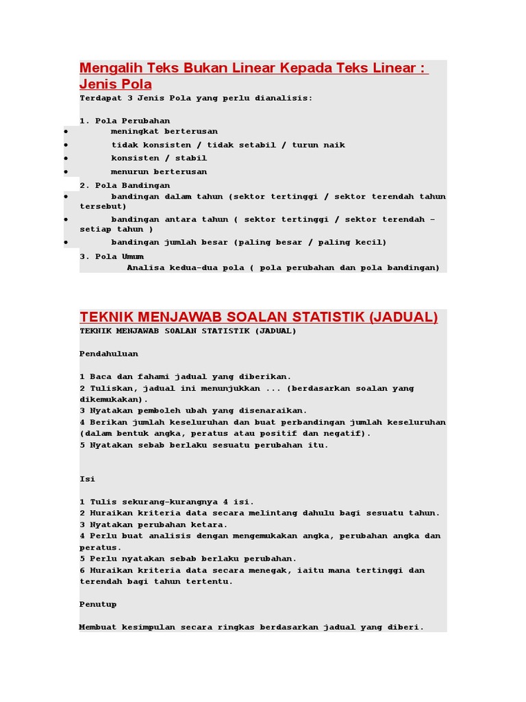 Mengalih Teks Bukan Linear Kepada Teks Linear: Jenis Pola | PDF