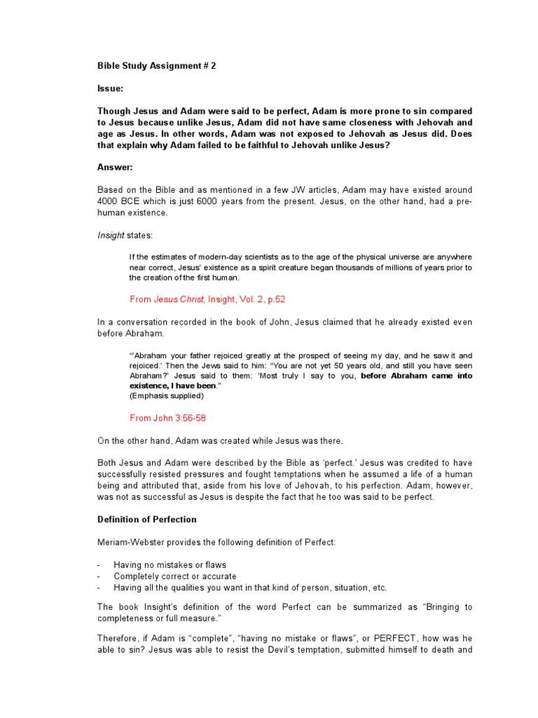 Bible Study Assignment # 2 | PDF | Adam And Eve | Satan