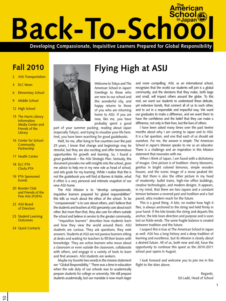 ASIJ Back-to-School Newsletter 2010 | PDF | Kindergarten | Bus