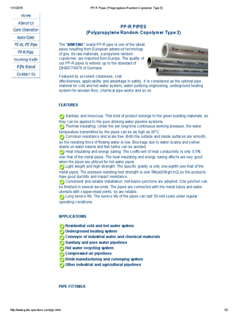 PP-R Pipes (Polypropylene Random Copolymer Type 3) PDF | PDF | Pipe ...