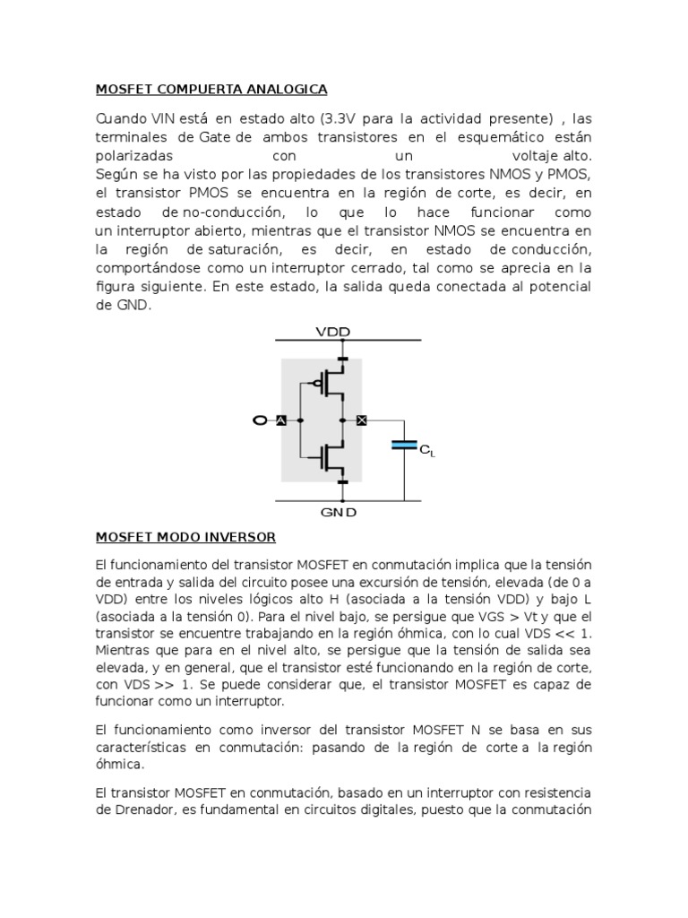 Mosfet Compuerta Analogica | PDF | Mosfet | Transistor