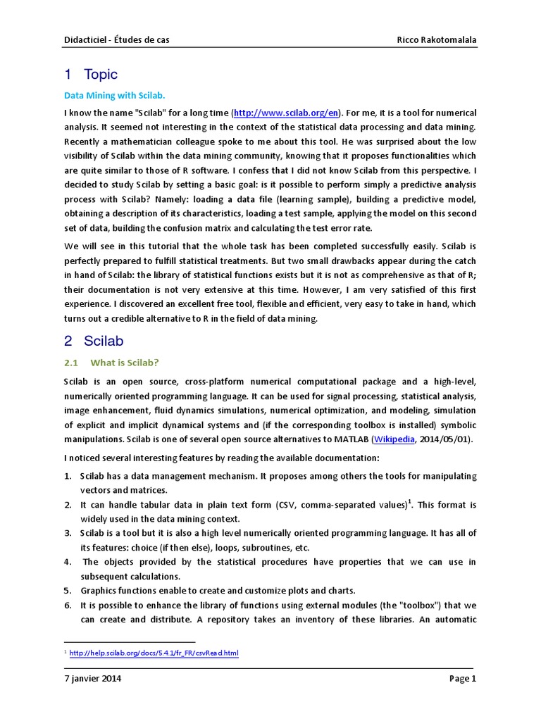 En Tanagra Scilab Data Mining PDF | PDF | R (Programming Language) | Subroutine