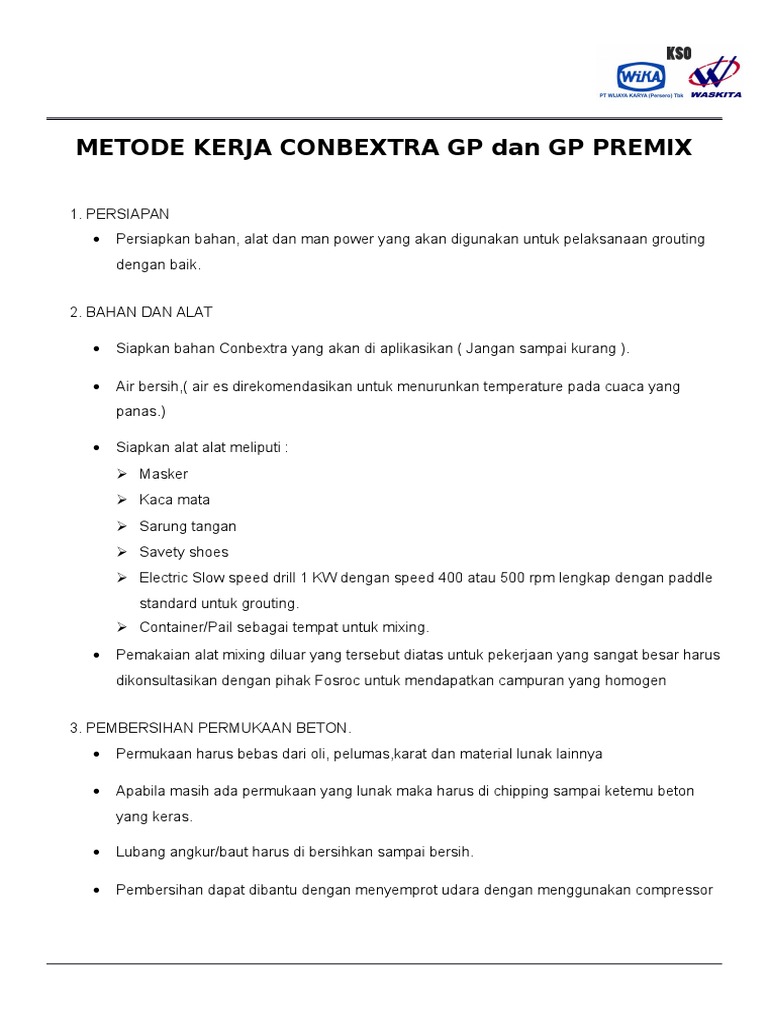 Metode Kerja Conbextra GP Dan GP Premix | PDF