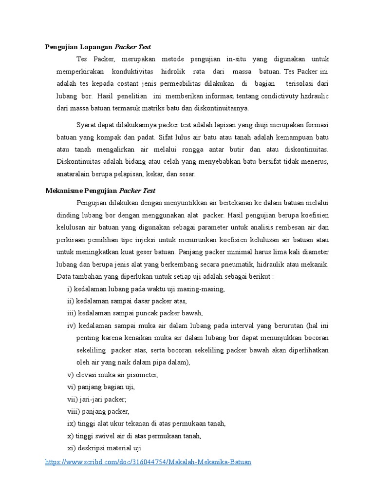 Pengujian Lapangan Packer Test | PDF | Sains & Matematika