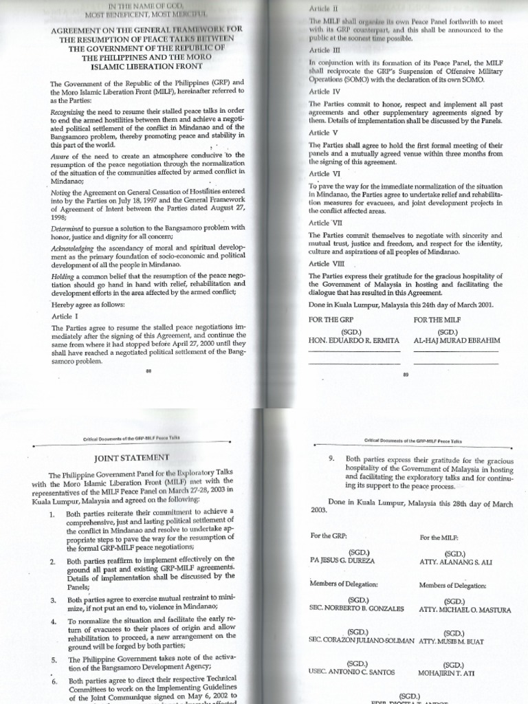 The Agreement On The General Framework For The Resumption of Peace ...
