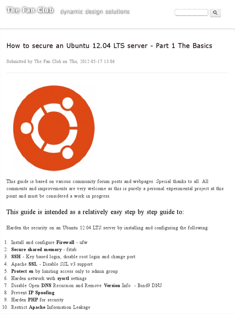 How To Secure An Ubuntu 12.04 LTS Server - Part 1 The Basics - How To - The Fan Club - Dynamic ...